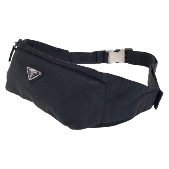 Prada | Bags | Prada Tessuto Triangle Logo Plate Black Silver Hardware ...